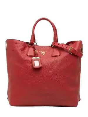 Prada Vitello Daino Side Zip Shopper Tote Satchel 2000-2025 - Red