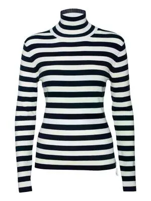 Tory Burch Striped Turtleneck Top - Blue