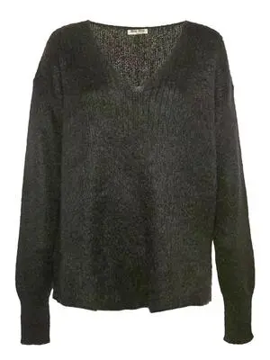 Miu Miu V-neck Ribbed Trim Sweater - Black