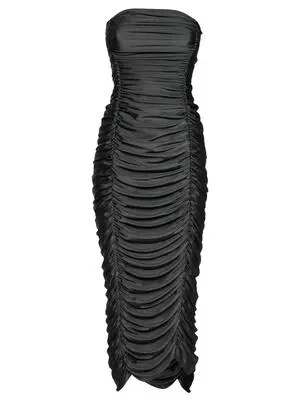 Norma Kamali Ruched Strapless Midi Dress - Black