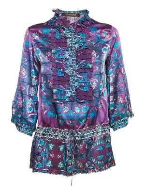 Roberto Cavalli Floral Ruffle Top - Purple