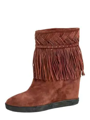 LE SILLA Fringed Woven Boots - Brown