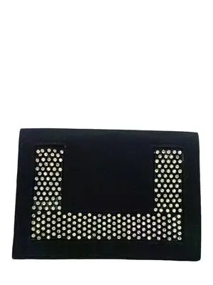 JENNIFER GIBSON JEWELLERY 1930s Rhinestone Silk Clutch Bag - Black