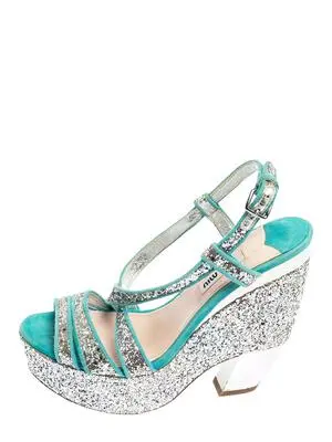 Miu Miu 135mm Glitter-embellished Suede Sandals - Blue