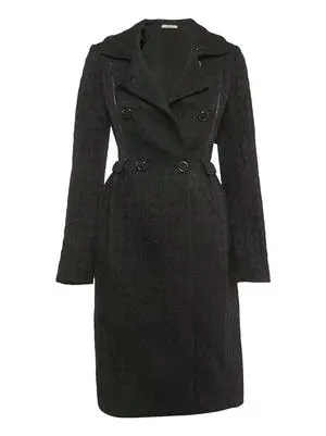 Bottega Veneta Jacquard Wool-silk Coat With Leather Details - Black