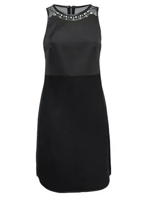 Rebecca Taylor Mesh Embellished Neckline Mini Dress - Black
