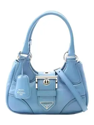 Prada 2010s Moon Buckle Leather Tote Bag - Blue
