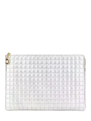 Celine 2018 Quilted Metallic Calfskin C Charm Pouch - Silver