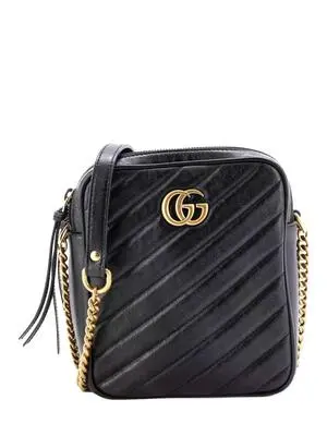 Gucci Gg Marmont Double Zip Camera Bag Diagonal Quilted Leather Mini Crossbody Bag - Black