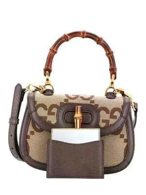 Gucci Bamboo 1947 Top Handle Bag Jumbo Gg Canvas Satchel - Neutrals