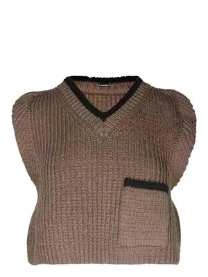 Jacquemus Cropped Knitted V-neck Top - Brown