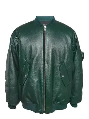 Prada Leather Bomber Jacket - Green