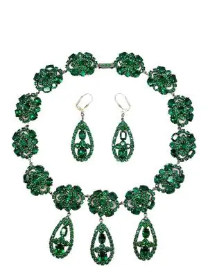 JENNIFER GIBSON JEWELLERY 1960s Georgian Style Necklace And Earring Set - Green