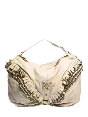 Roberto Cavalli Ruched Leather Shoulder Bag - Neutrals