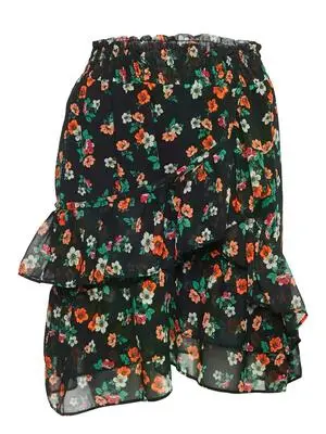 MAJE Floral-Print Ruffled Skirt