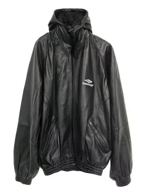 Balenciaga 2000s 3b Icon Leather Track Jacket - Black