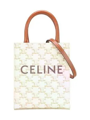 Celine 2021 Mini Triomphe Coated Canvas Vertical Cabas Satchel - White