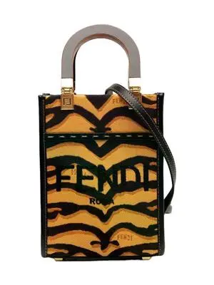 Fendi 2010-2025 Mini Embroidered Sunshine Shopper Tote Brown