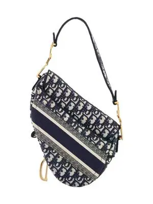 Dior Saddle Handbag Logo Embroidered Oblique Canvas - Blue