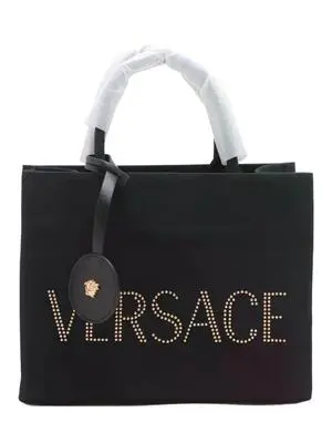 Versace Logo Canvas Tote Bag - Black