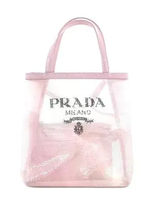 Prada Logo Sequined Mesh Small Tote Bag - Pink