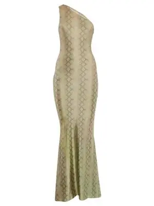 ALEK ADORIAN Snakeskin-print One-shoulder Gown - Neutrals