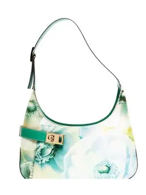 FERRAGAMO 2000s Gancini Flower-printed Shoulder Bag - White