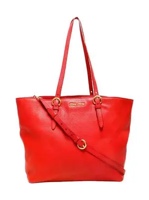 Miu Miu Large Leather Tote Bag - Red