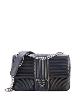 Prada Chain Flap Medium Crossbody Bag Diagramme Quilted Leather - Black