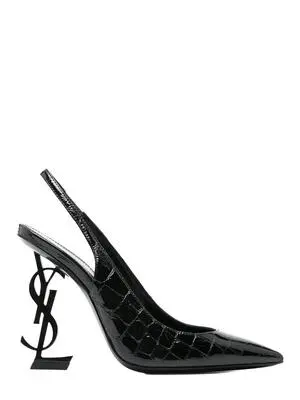 SAINT LAURENT 100mm Crocodile-Embossed Slingback Pumps