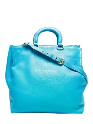 Prada Daino 2way Debossed Tote Bag - Blue