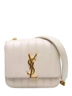 Saint Laurent 2018 Small Lambskin Monogram Vicky Chain Bag - White