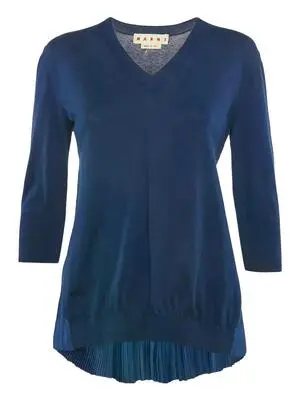Marni Pleated Hem V-neck Top - Blue