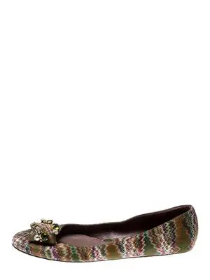 Missoni Patterned Ballet Flats With Crystal Embellishments - Brown