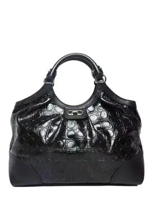 FERRAGAMO Gancini Patent Leather Tote Bag - Black