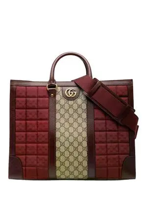 Gucci Gg Supreme And Quilted Mini Gg Canvas Double G Tote Satchel - Red