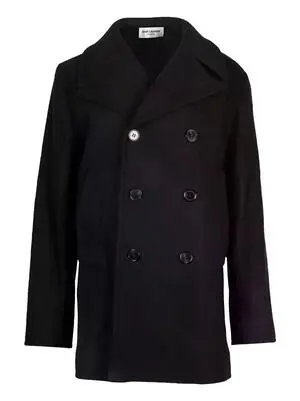 Saint Laurent Double-breasted Wool Pea Coat - Black