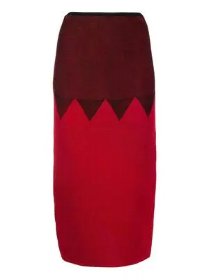 Jean Paul Gaultier 1987 Zigzag Knit Midi Skirt - Red