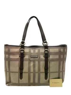 Burberry Tonal Check Canvas Tote Bag - Brown
