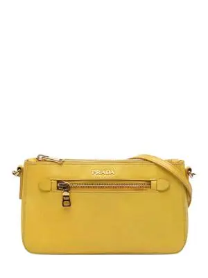 Prada Saffiano Lux Front Pocket Crossbody Bag - Yellow