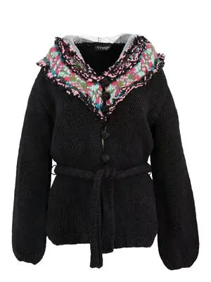VOYAGE ET CIE Belted Hooded Cardigan - Black