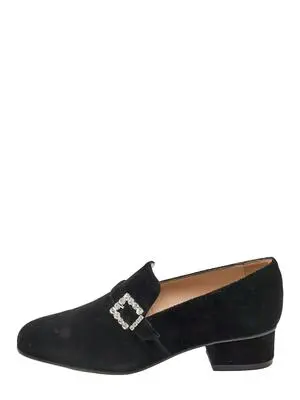 STUART WEITZMAN Velvet Crystal-Buckle Loafers