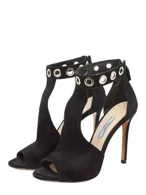 Prada Eyelet-embellished Suede Sandals - Black