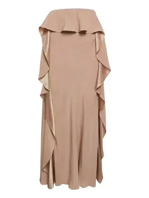 Alberta Ferretti Silk Maxi Skirt With Ruffle Detail - Neutrals