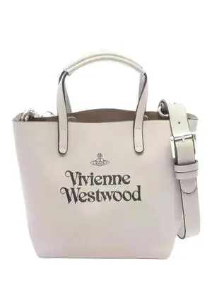 VIVIENNE WESTWOOD Small Leather Tote Bag With Logo Detail - Neutrals