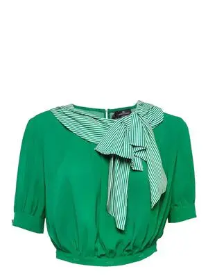 Elisabetta Franchi Bow-detail Crepe Top - Green