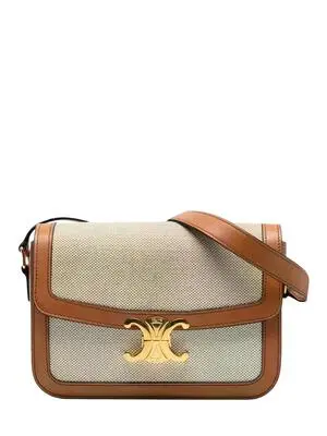 Celine Classique Canvas And Calfskin Triomphe Crossbody Bag - Brown