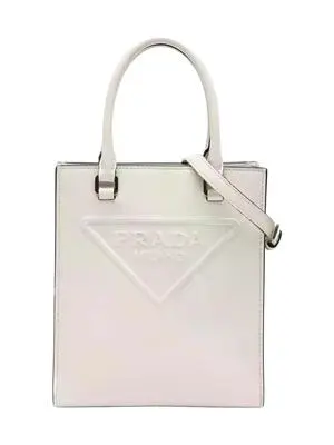 Prada 2013-2025 Mini Soft Calf Logo Drill Satchel - White