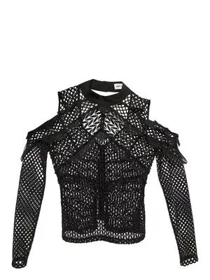 SELF-PORTRAIT Cut-out Mesh Long-sleeve T-shirt - Black