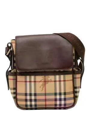 Burberry Haymarket Check Coated Canvas Flap Crossbody Bag - Brown